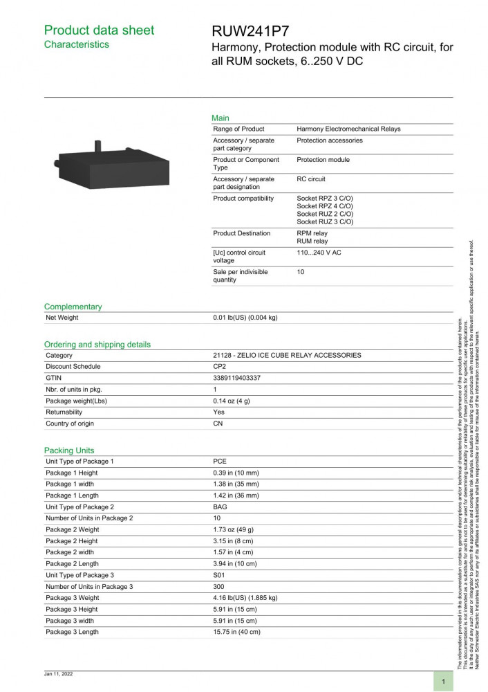 RUW241P7 technical document page 1