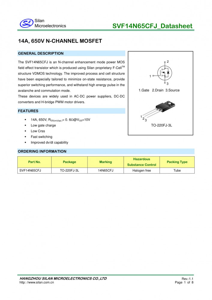 SVF14N65CFJ datasheet page 1