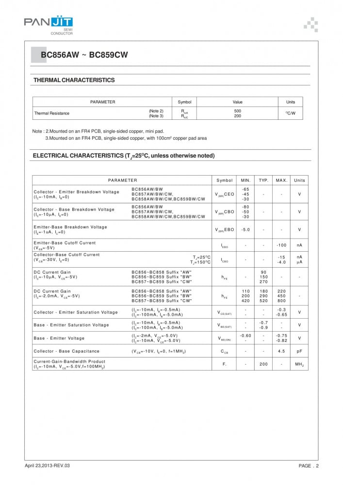 PANJIT BC856BW datasheet page 2