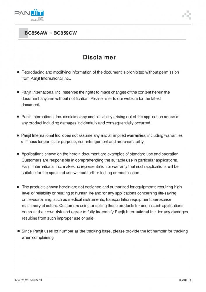 PANJIT BC856BW datasheet page 6