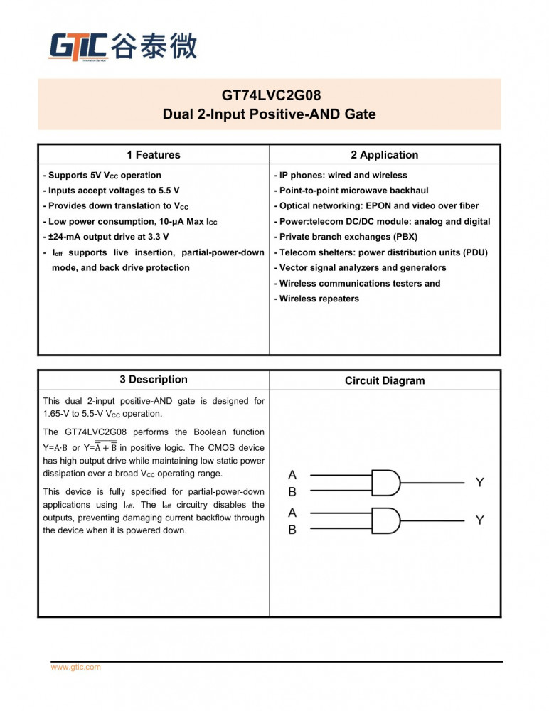 GT74LVC2G08P8 datasheet page 1