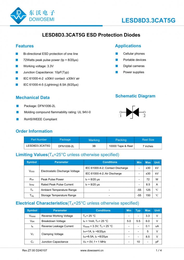 LESD8D3.3CAT5G-DW datasheet page 1