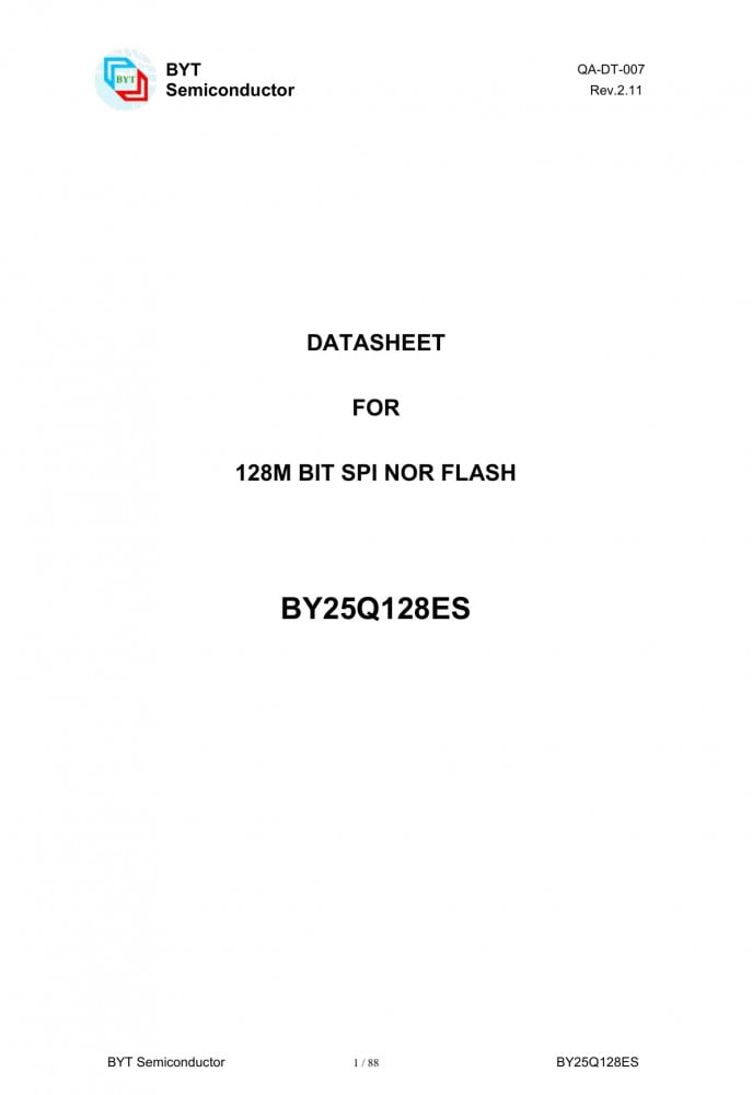BY25Q128ES datasheet page 1