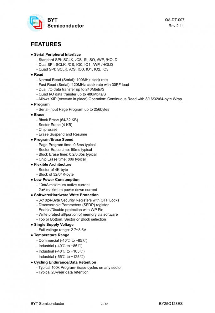 BY25Q128ES datasheet page 2