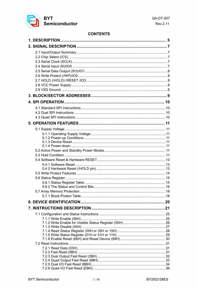 BY25Q128ES datasheet page 3