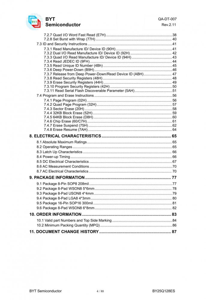 BY25Q128ES datasheet page 4