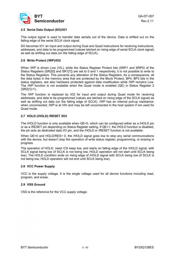 BY25Q128ES datasheet page 8