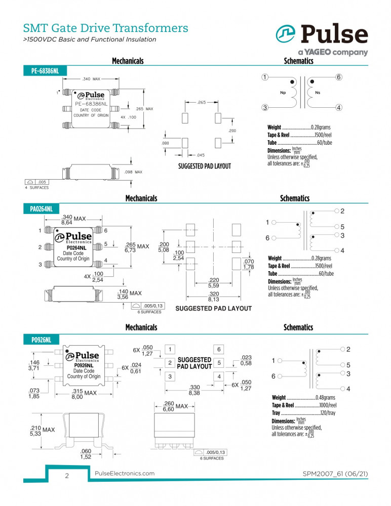 Pulse transformer datasheet page 2