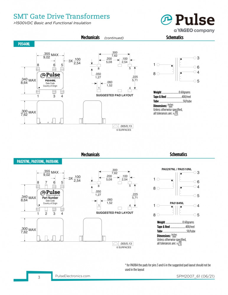 Pulse transformer datasheet page 3