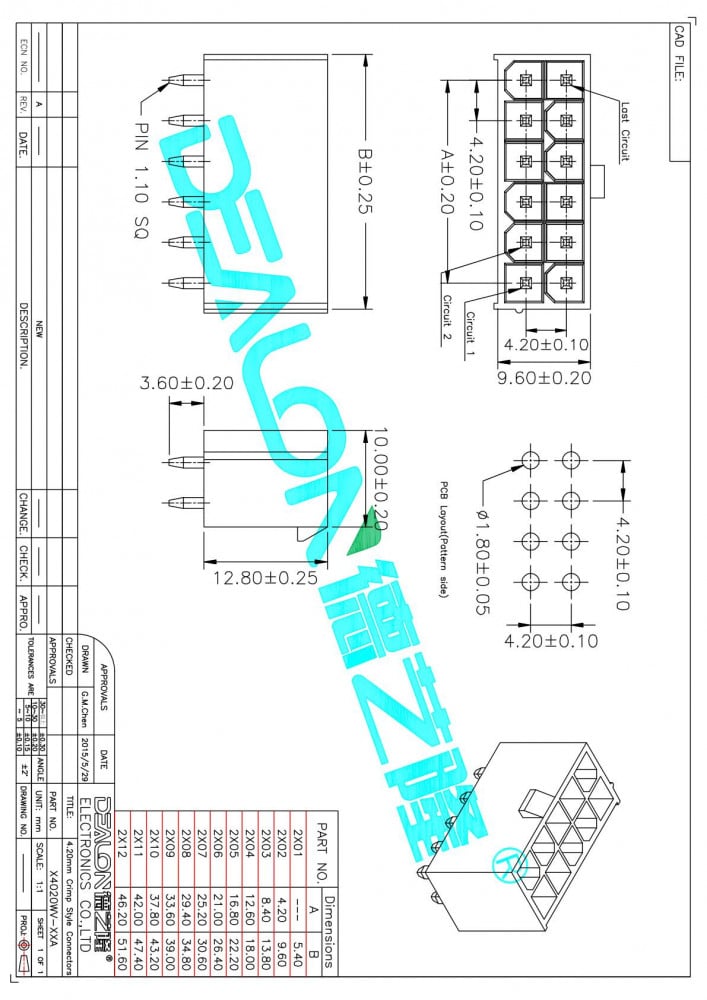 DEALON X4020WV connector drawing page 1
