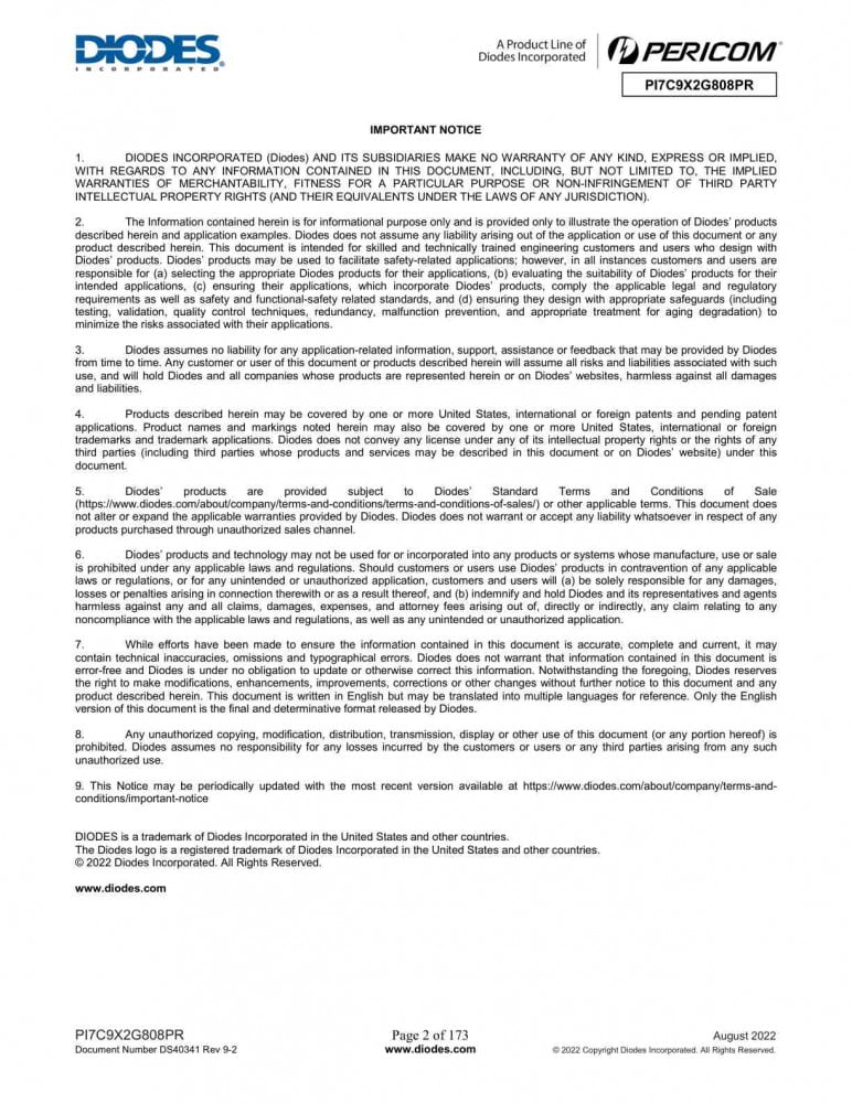PI7C9X2G808PR datasheet page 2