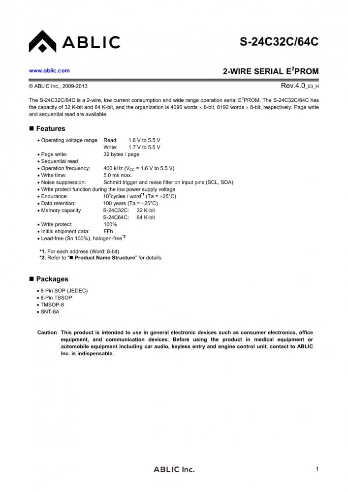 ABLIC S-24C32C datasheet page 1