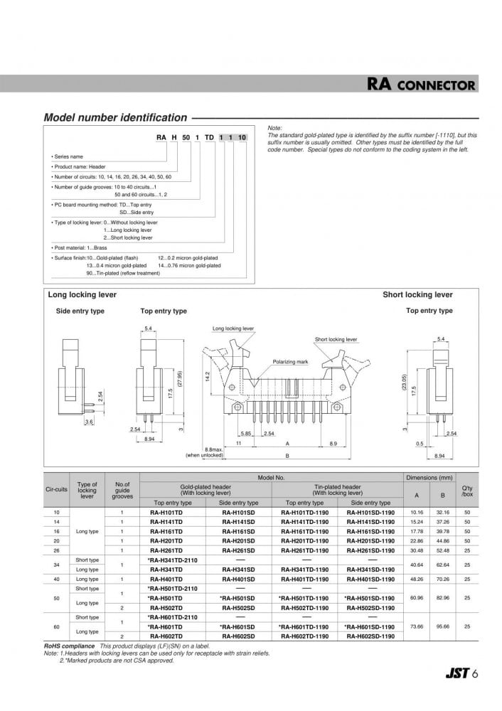 JST RA connector catalog page 6