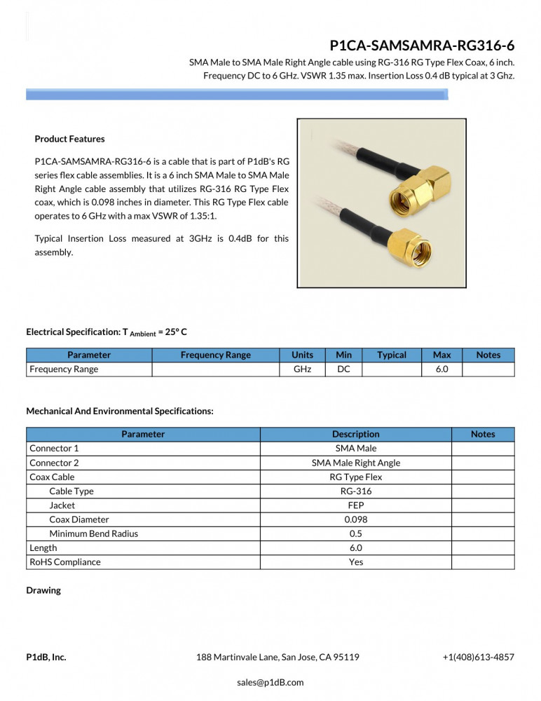 P1CA-SAMSAMRA-RG316-6 product document image, page 1