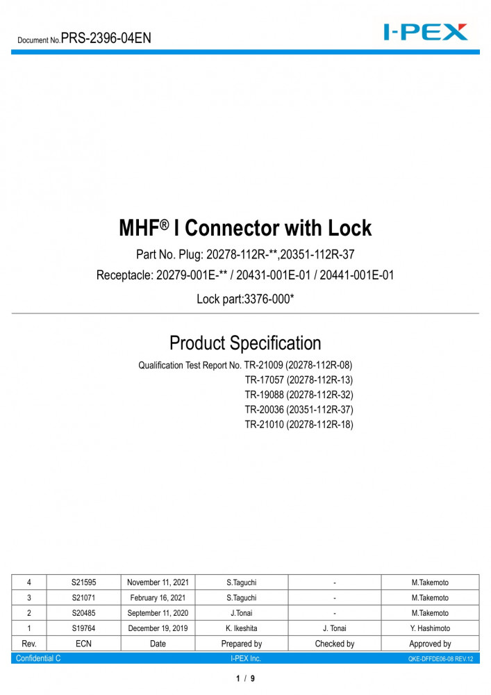 I-PEX MHF I specification page 1