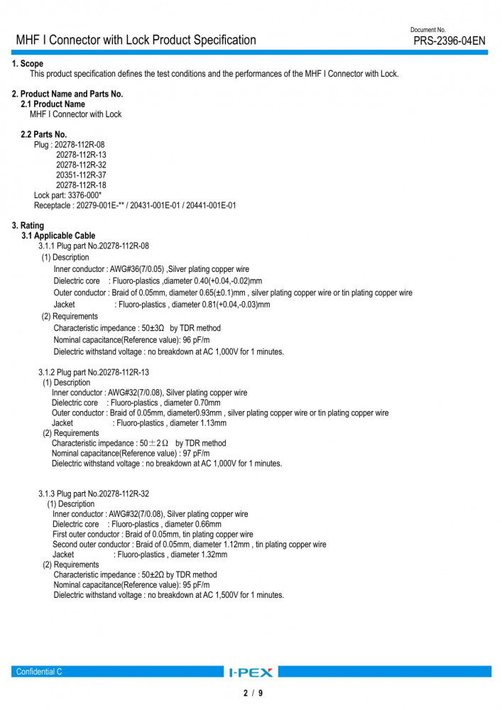I-PEX MHF I specification page 2