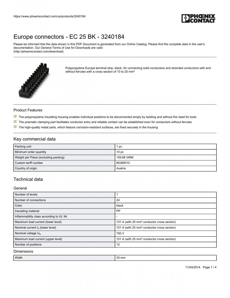 Phoenix Contact 3240184 document page 1