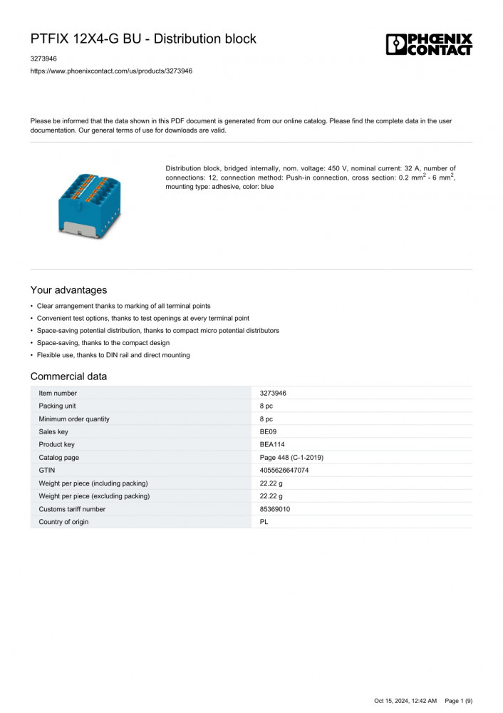 Phoenix Contact 3273946 document page 1