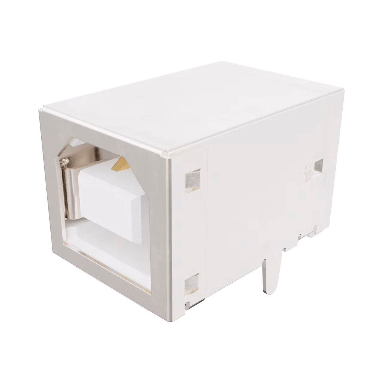 Universal Serial Bus (USB), Shielded I/O, Type B Receptacle, Right-Angle  with Straight Tabs, Color White, 0.76µm Gold (Au) Plating, Tray Pack, Lead-Free for sale