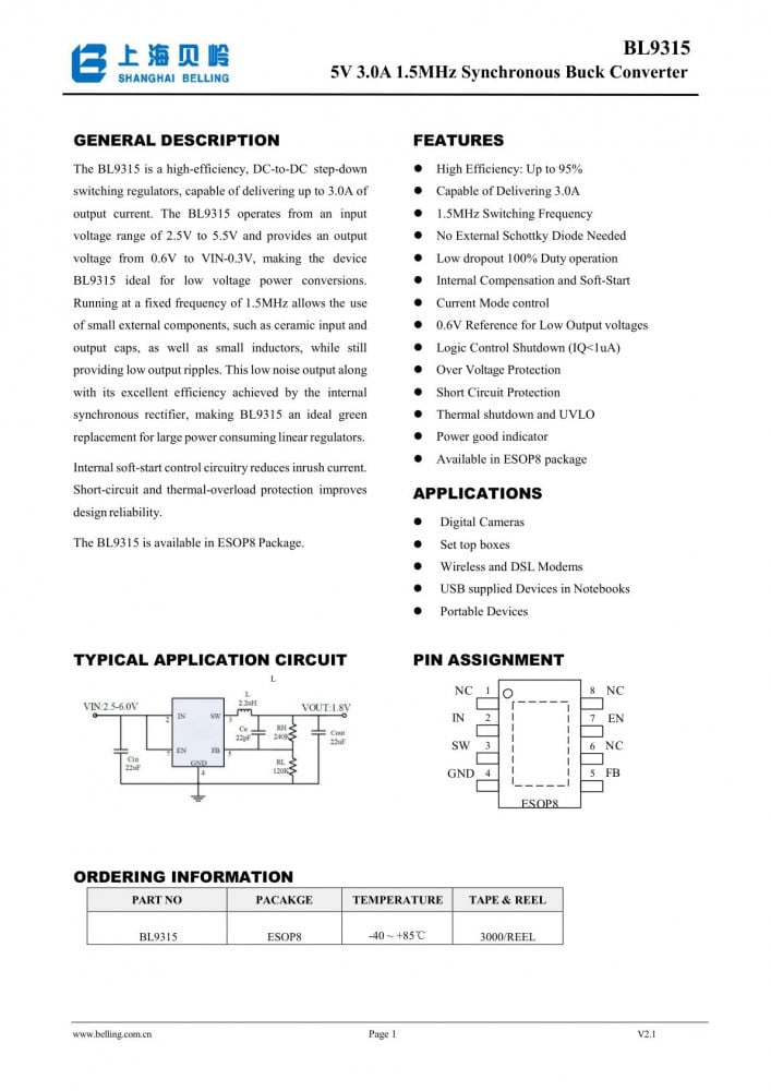 BL9315 datasheet page 1