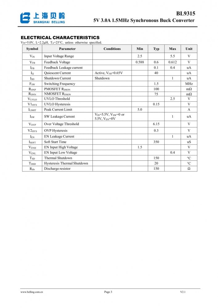 BL9315 datasheet page 3