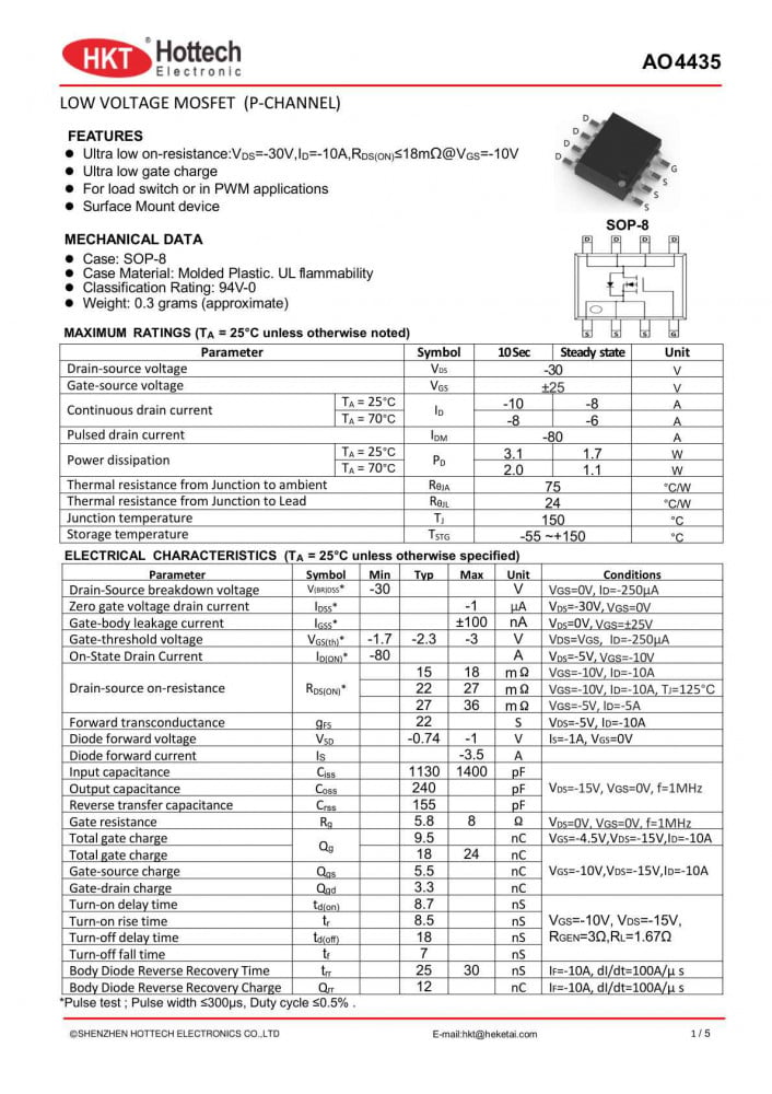 AO4435 datasheet page 1