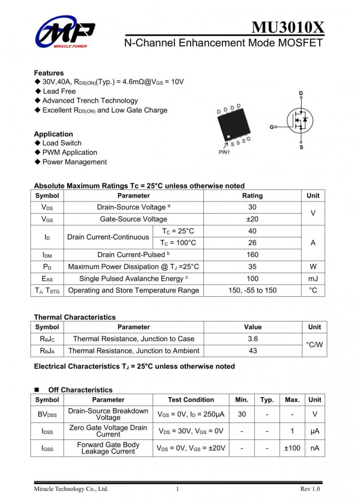 MU3010X datasheet page 1