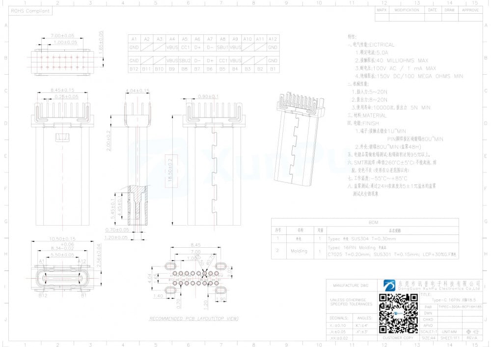 TYPEC-300A-BCP16H185 technical document page