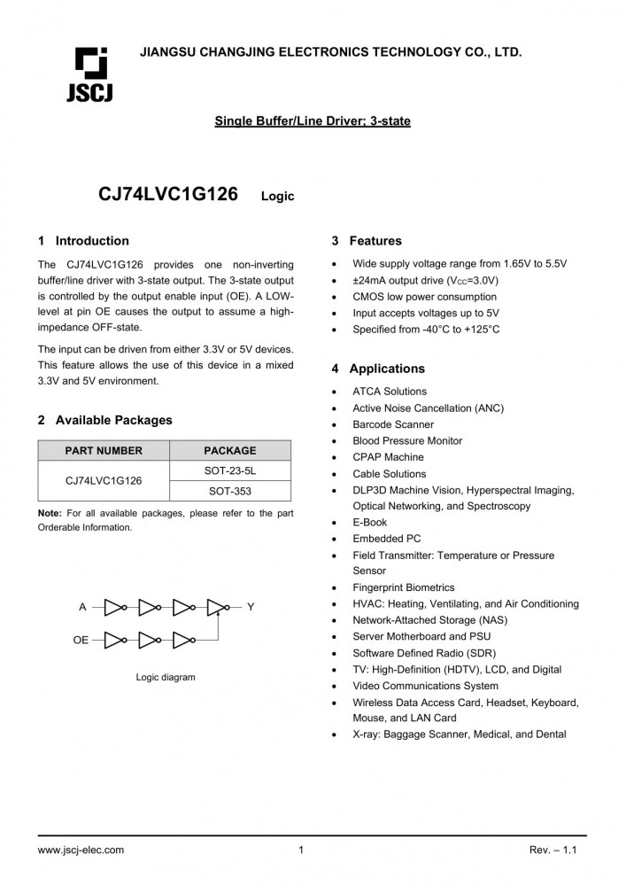CJ74LVC1G126M5N datasheet page 1