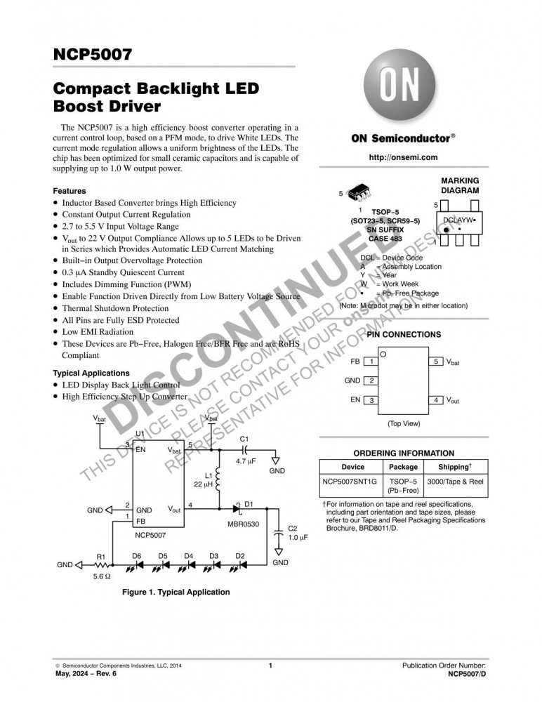 NCP5007 datasheet page 1