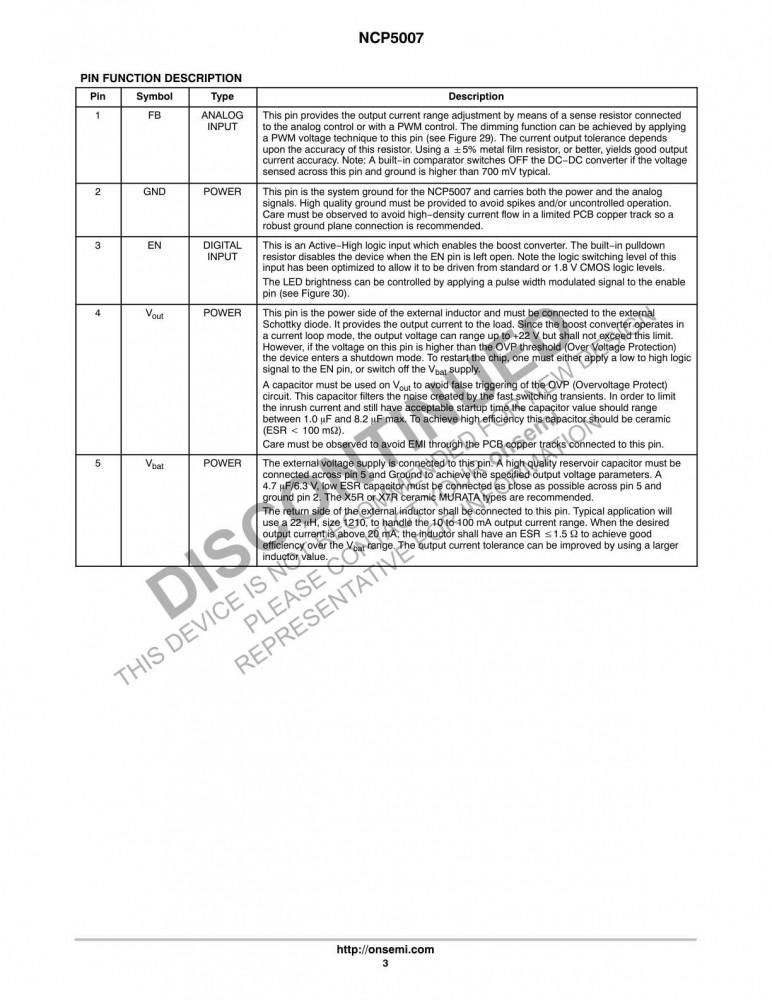 NCP5007 datasheet page 3