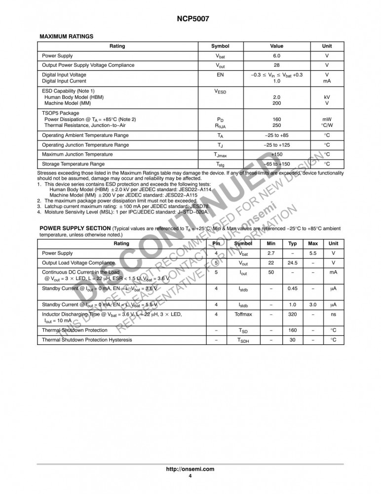NCP5007 datasheet page 4