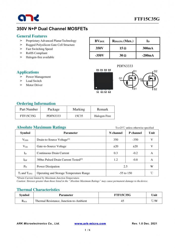 FTF15C35G datasheet page 1