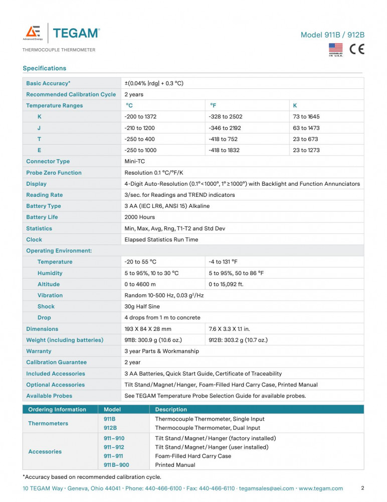 TEGAM 900 Series thermometer technical document, page 2