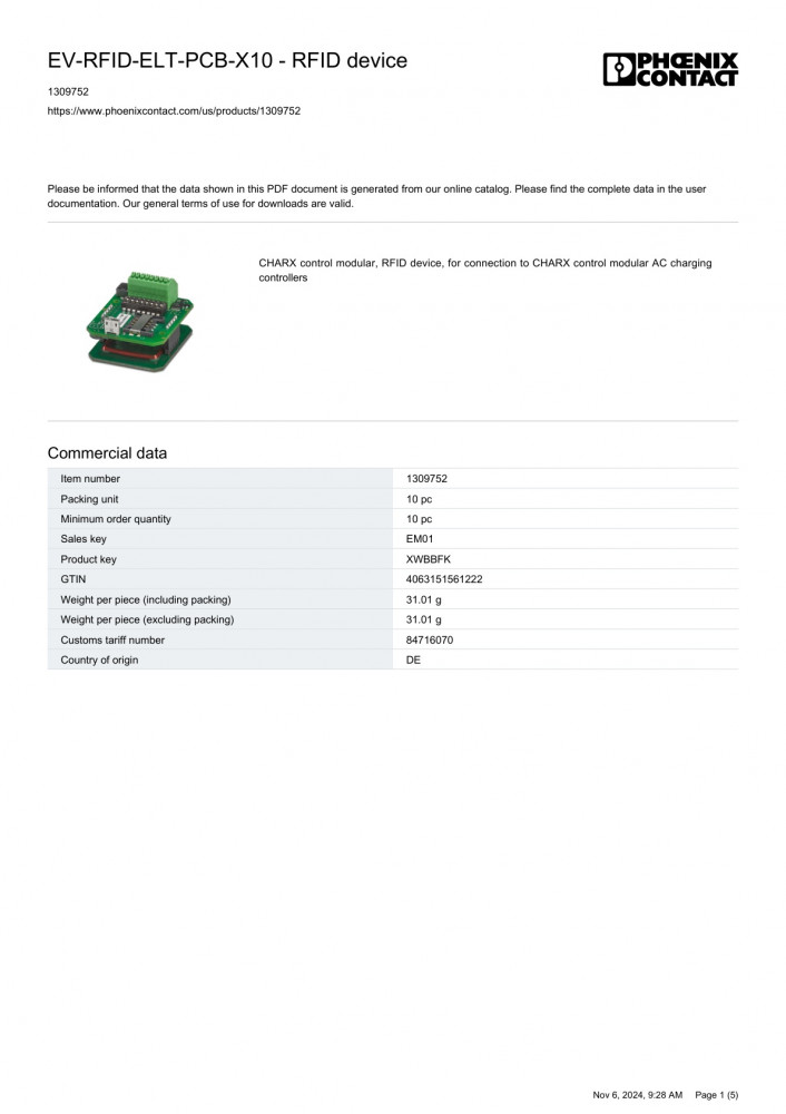 Phoenix Contact 1309752 technical document page 1