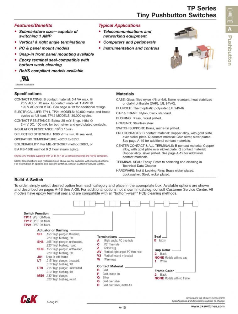 C&K TP series datasheet page 1