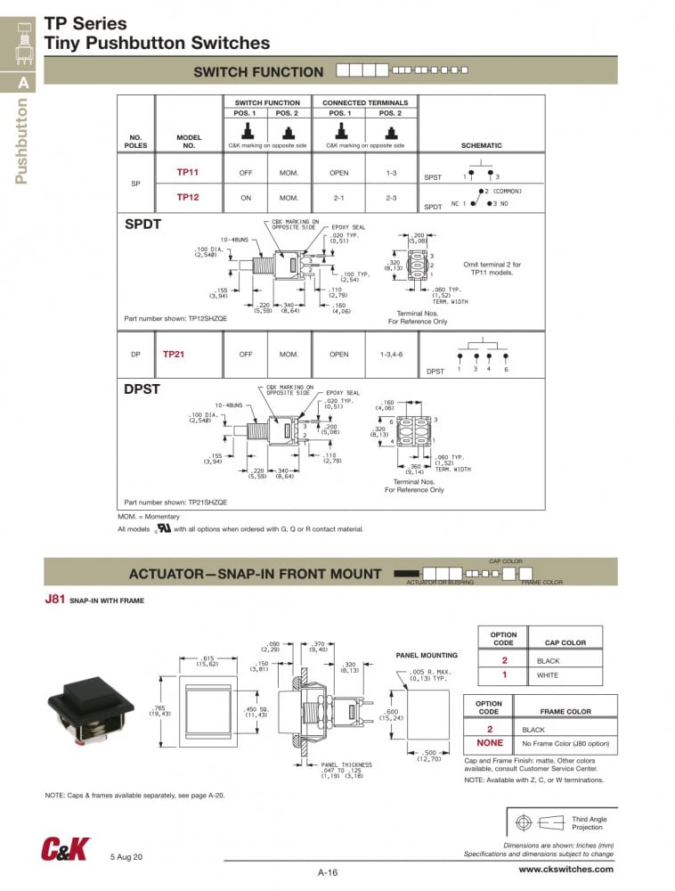 C&K TP series datasheet page 2