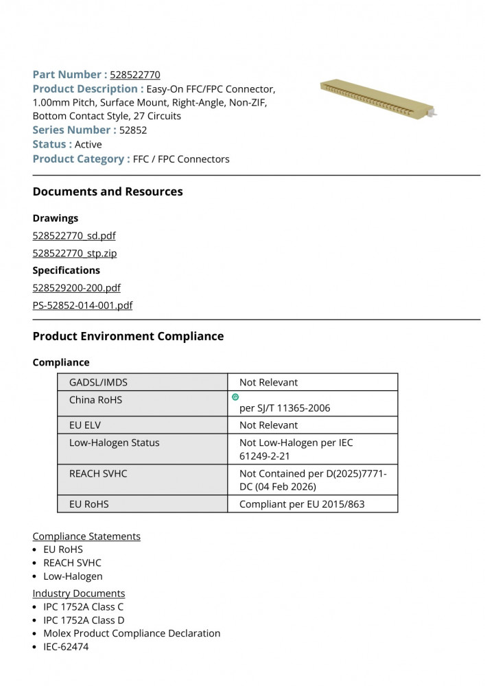 MOLEX 528522770 technical drawing preview, page 1