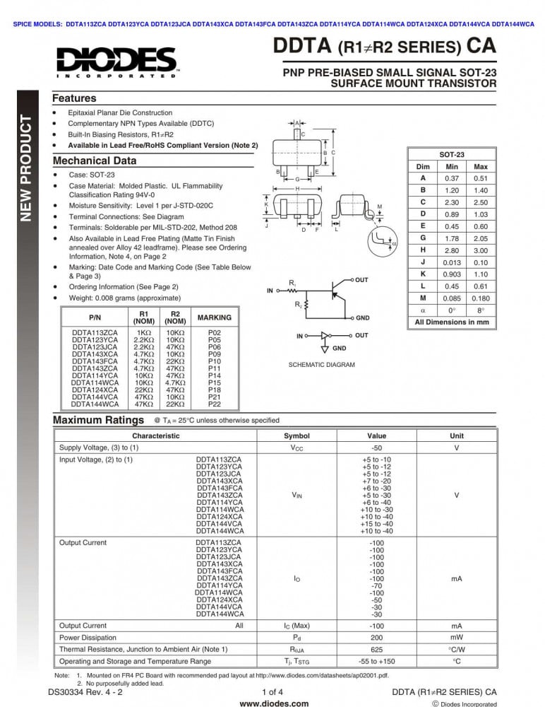 DDTA114WCAQ-7-F datasheet page 1