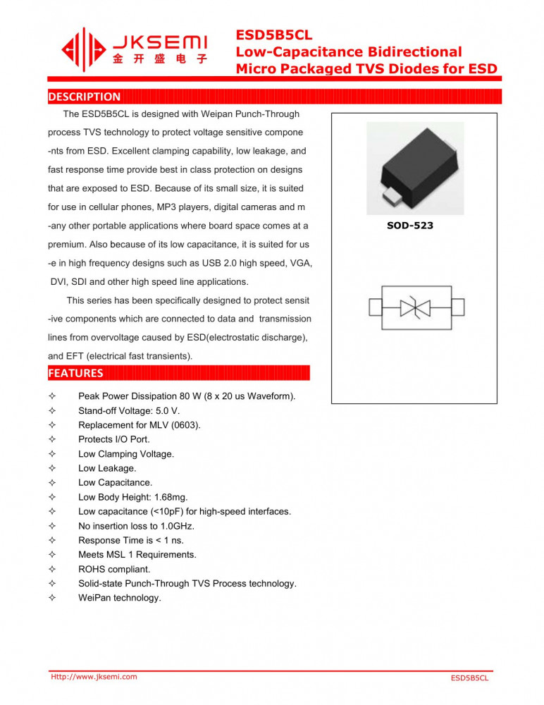 ESD5B5CL5B datasheet page 1
