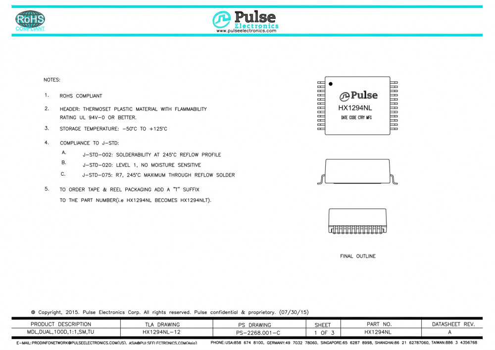 HX1294NL datasheet page 1