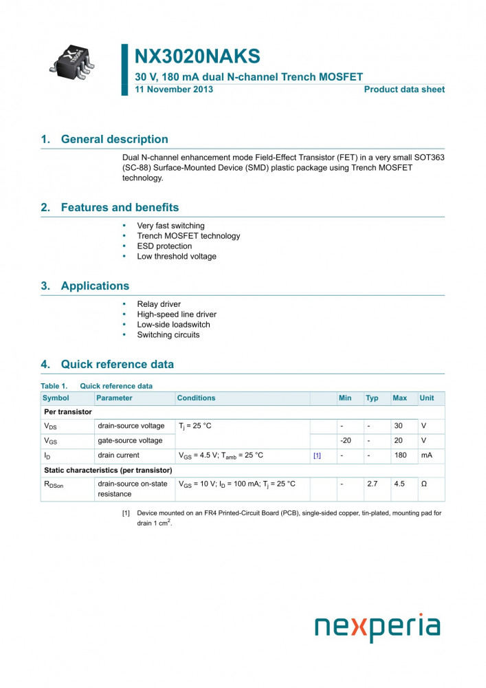 NX3020NAKS datasheet page 1