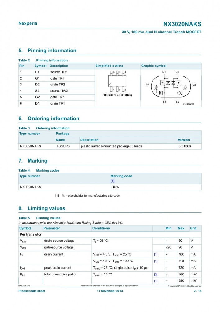 NX3020NAKS datasheet page 2
