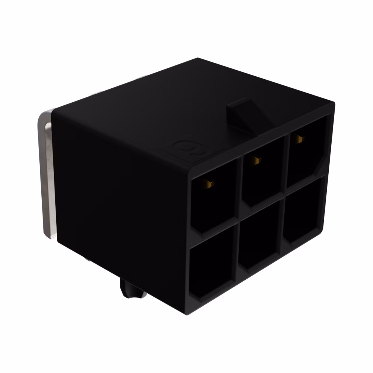 Mega-Fit Right-Angle Header, 5.70mm Pitch, Through Hole, Dual Row, 2 Circuits, 0.38µm Gold (Au) Plating, 3.60mm Tail Length, Glow-Wire Capable, Tape and Reel, Black