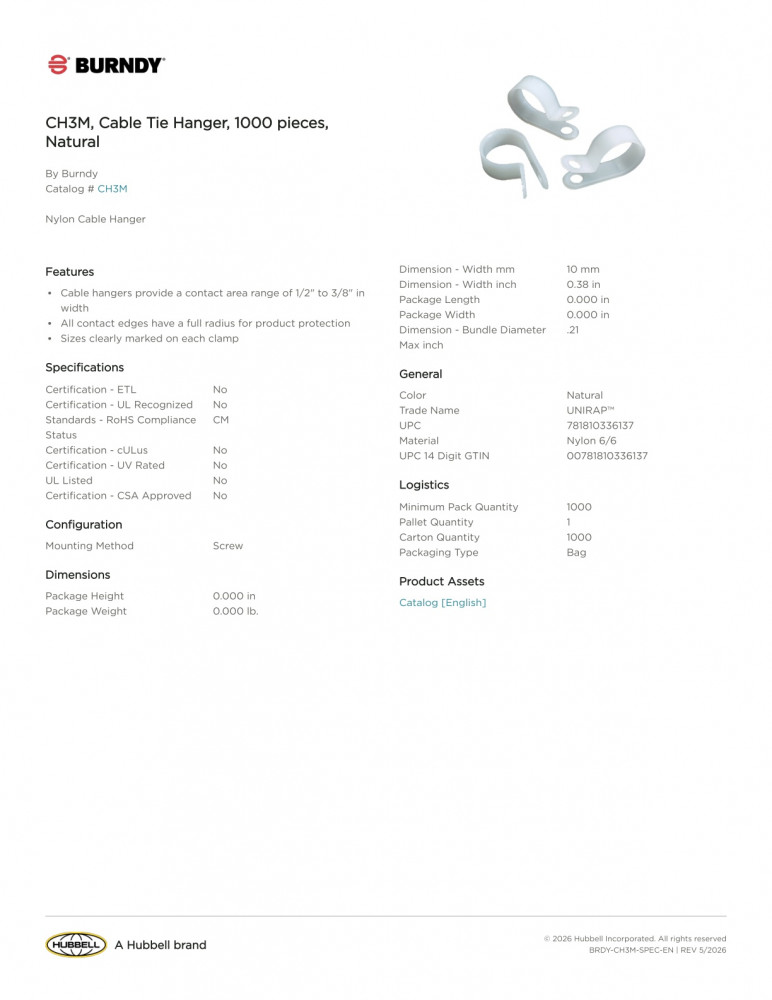 Burndy CH3M cable tie hanger product visual