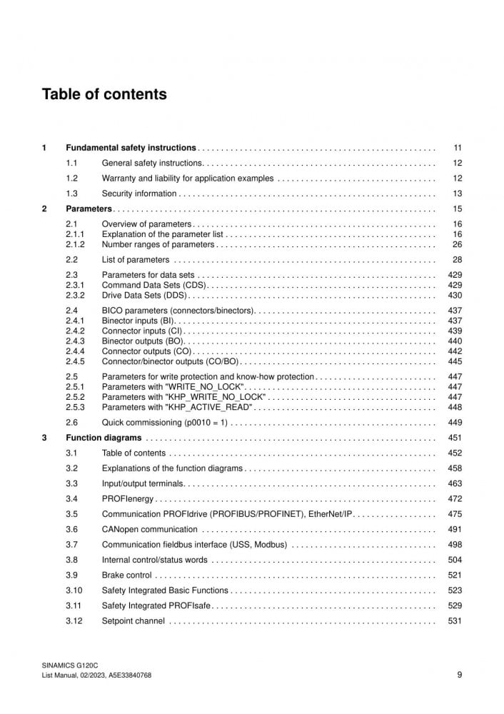 SINAMICS G120C manual page 9