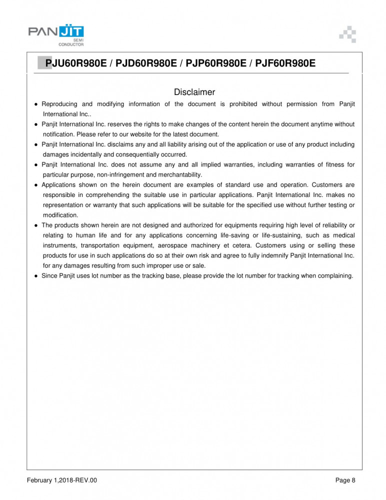 PANJIT PJP60R980E datasheet page 8