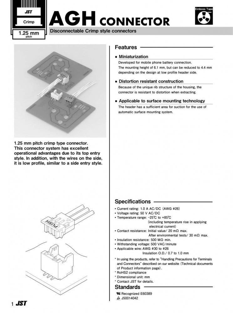 JST AGH connector documentation page 1