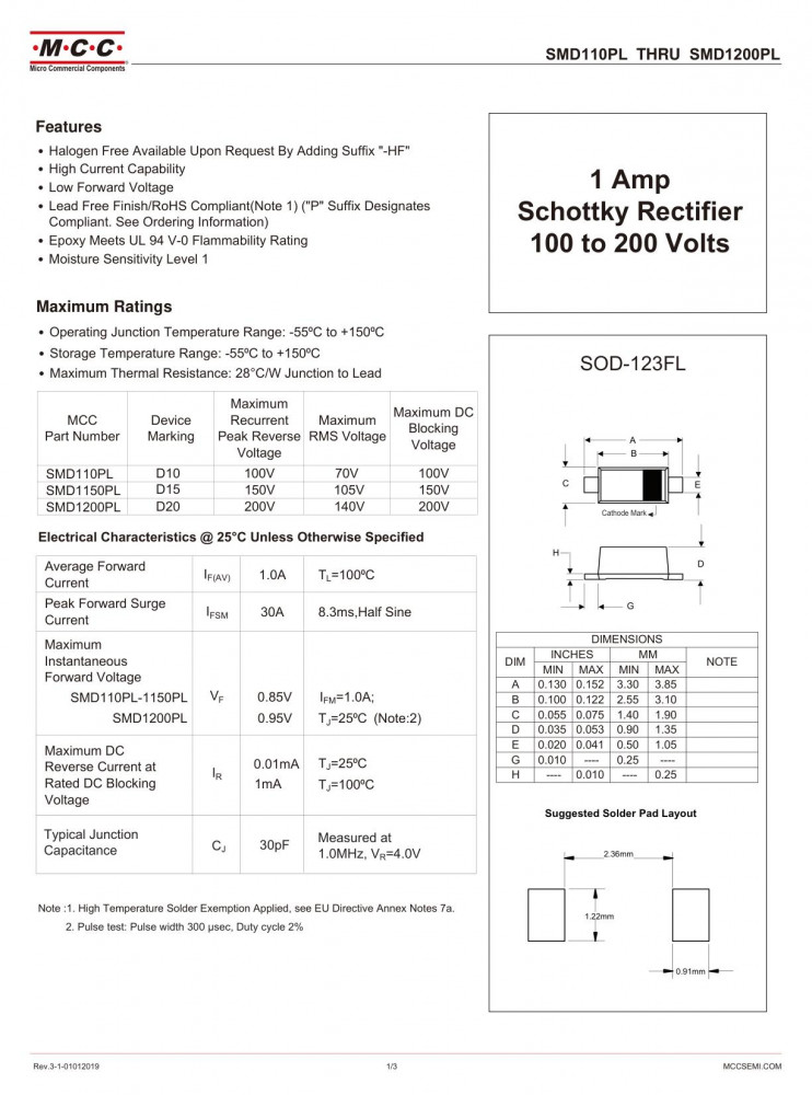 MCC SMD110PL-TP datasheet page 1
