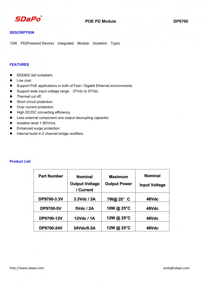 DP9700-5V datasheet page 1